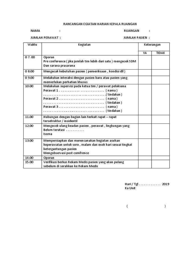 Rencana Harian Karu 2019 HSP | PDF