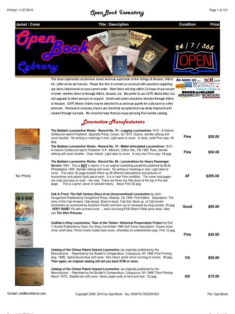 OpenBook Catalog | PDF | Steam Locomotive | Books