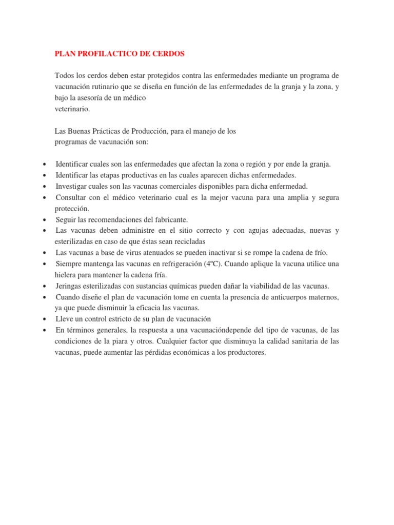 Plan Profilactico de Cerdos | PDF | Vacunas | Salud pública