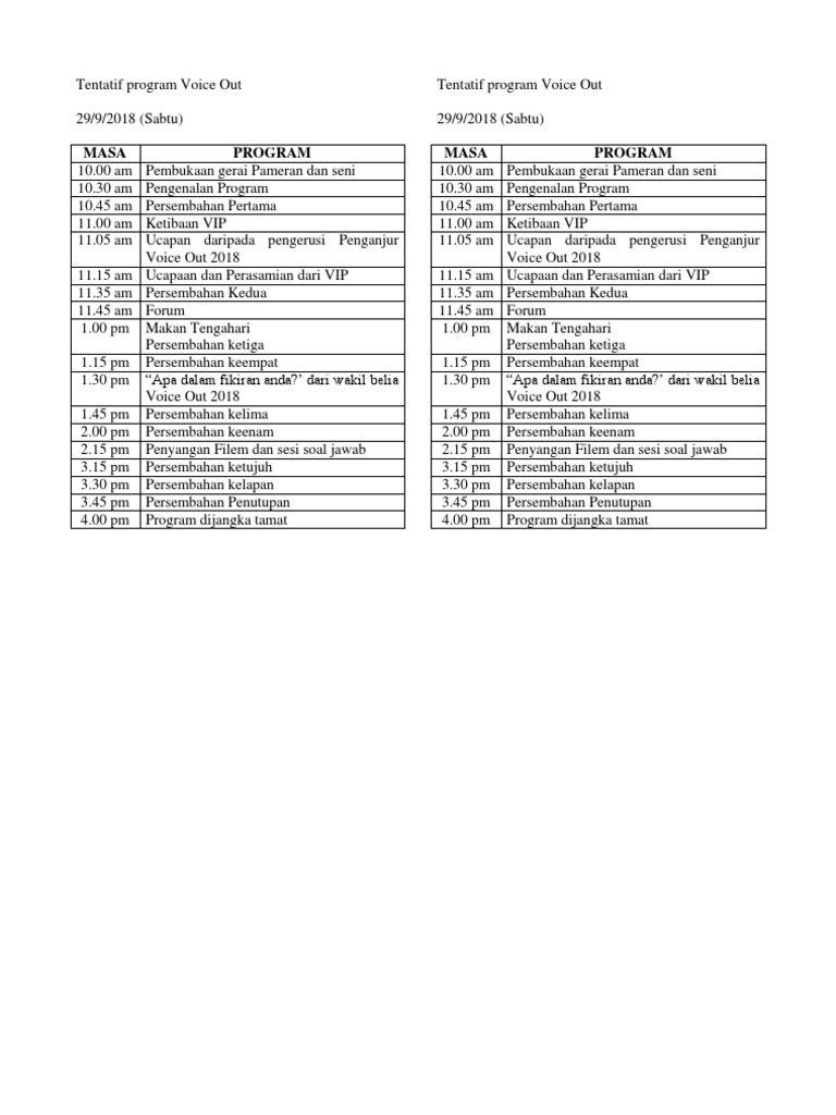 Tentatif Program Voice Out | PDF