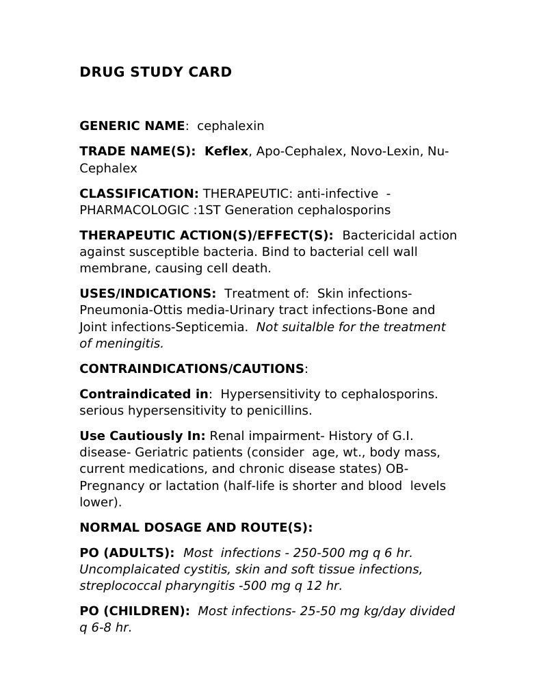 Document - Drug Card One | PDF | Pharmacology | Health Sciences
