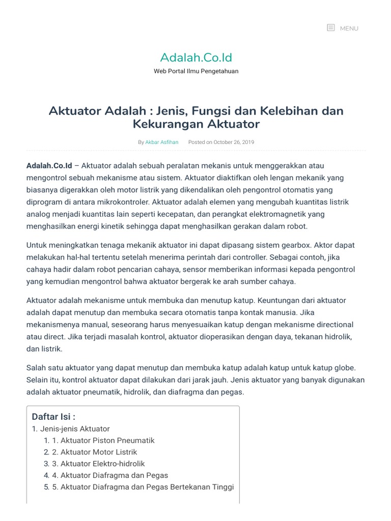 Aktuator Adalah - Fungsi & Kelebihan Dan Kekurangan Aktuator | PDF