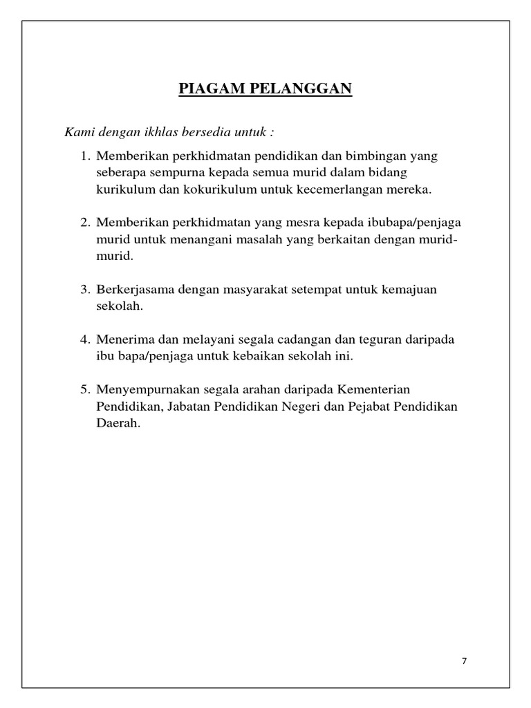 Piagam Pelanggan Sekolah | PDF