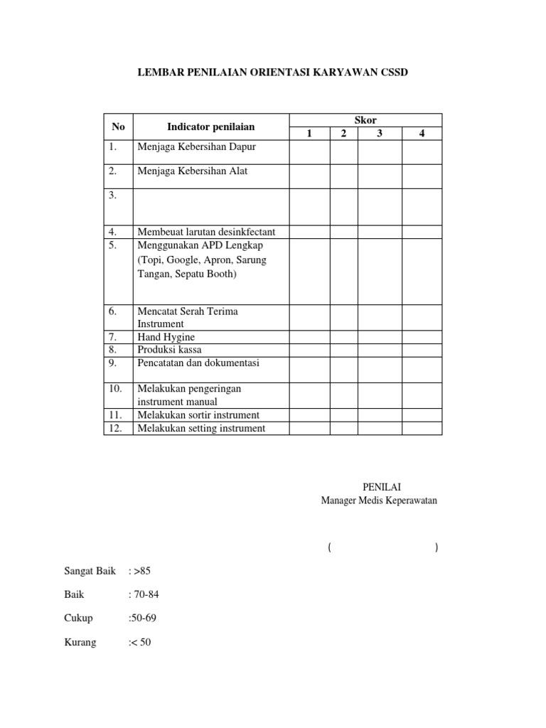 Penilaian Orientasi Karyawan CSSD | PDF