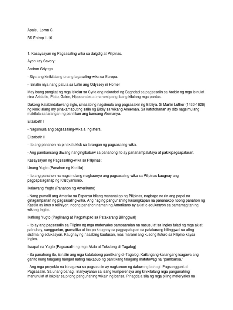 Assignment Filipino Pagsasalin NG Wika | PDF