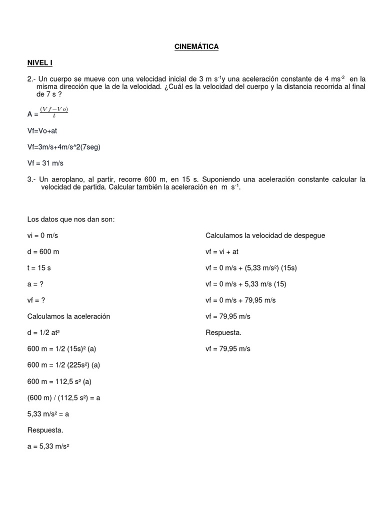 CINEMÁTICA Ejercicios Parte 1 | PDF | Velocidad | Aceleración