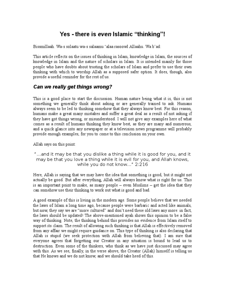 Thinking in Islam | Download Free PDF | Quran | Islam
