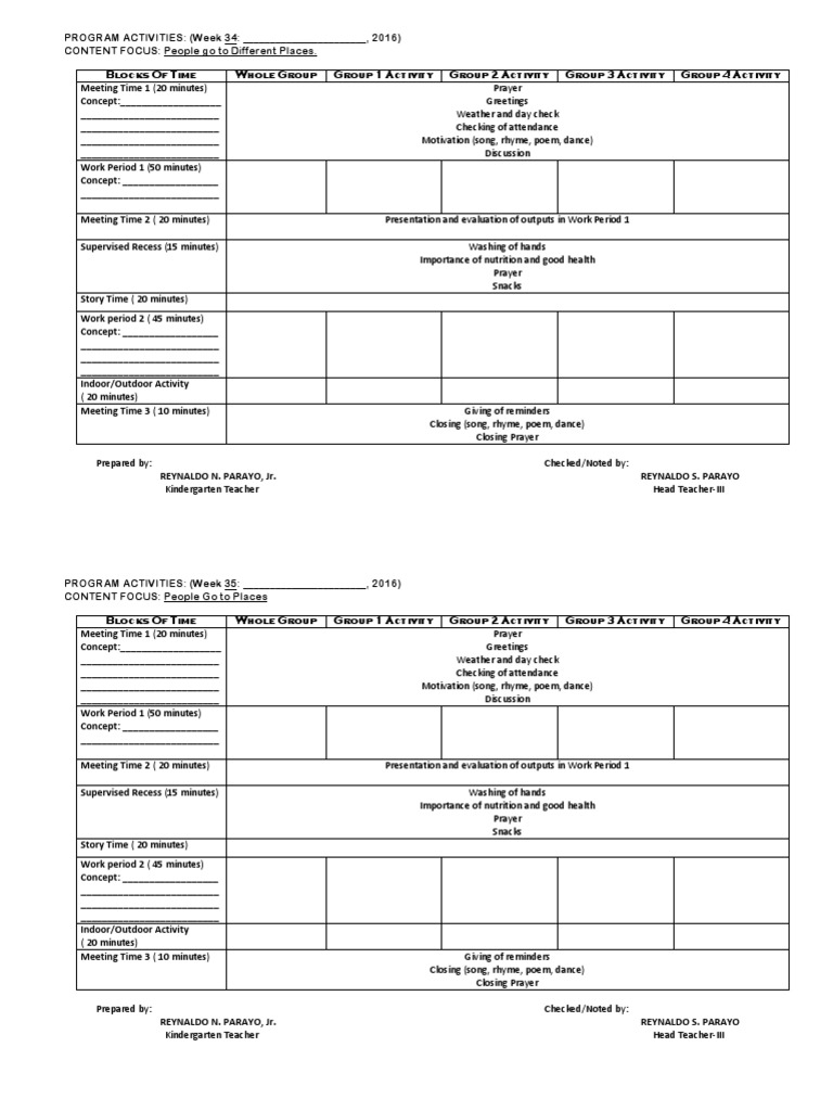 Kinder Daily Lesson Log | PDF | Behavior Modification | Learning