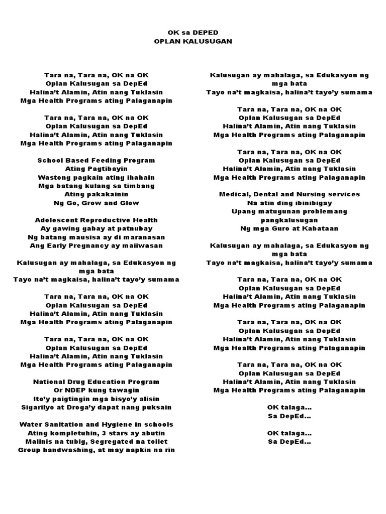 OK Sa DEPED Lyrics | PDF