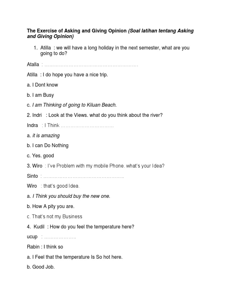 The Exercise of Asking and Giving Opinion | PDF