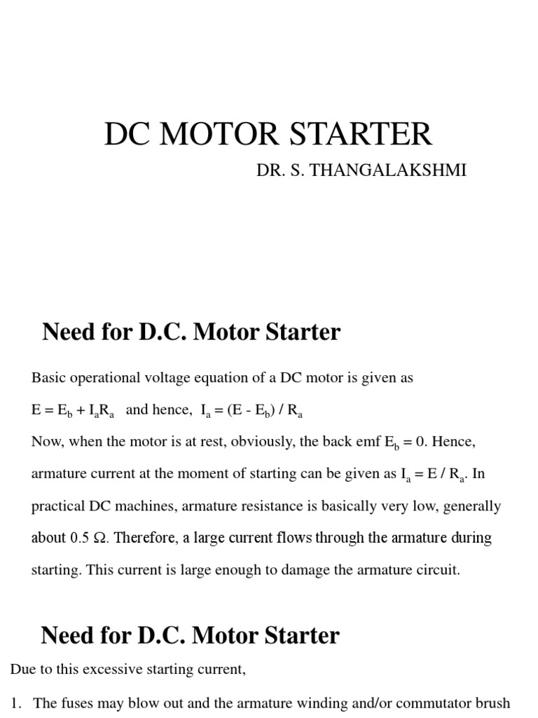 Types and Functions of DC Motor Starters | PDF | Rectifier | Electric Motor