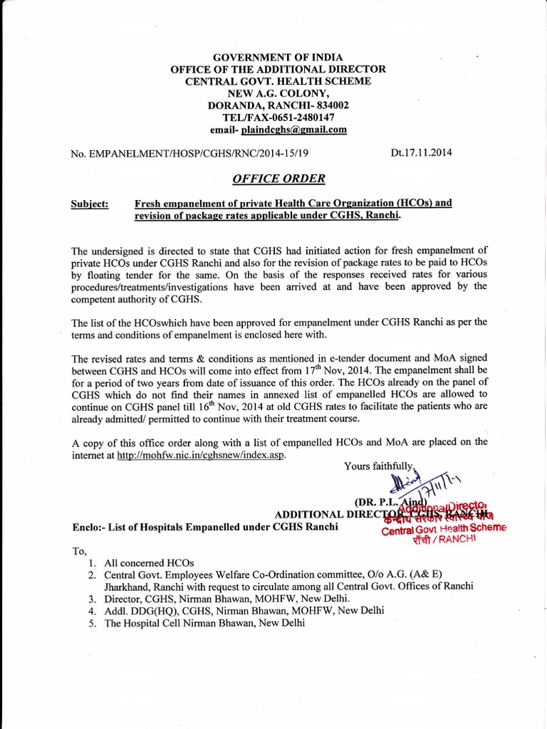 CGHS Ranchi Rate List 2024 Update | PDF | Esophagus | Surgery