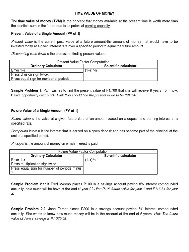 Time Value of Money Handout | PDF | Present Value | Loans