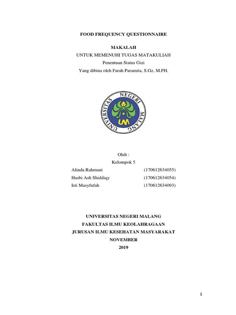 Metode Food Frequency Questionnaire | PDF