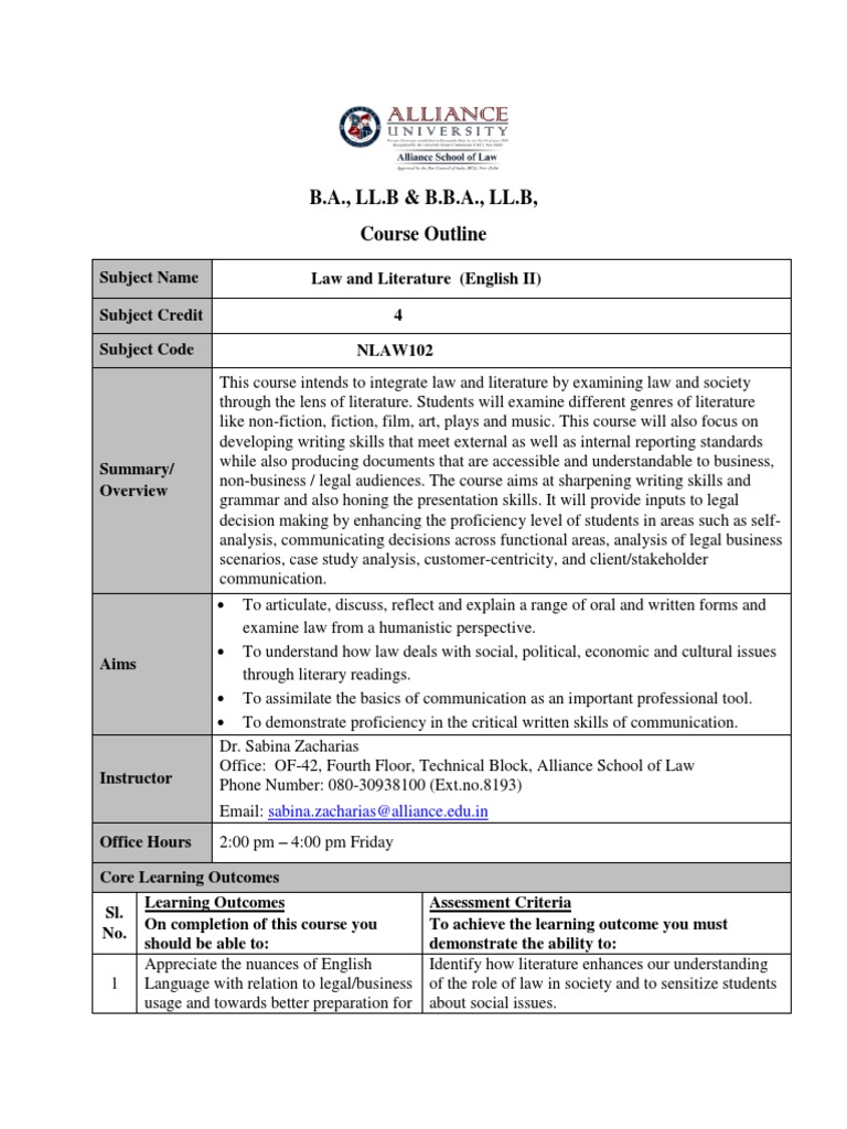 Law and Literature Course Overview | PDF | Test (Assessment) | Semiotics