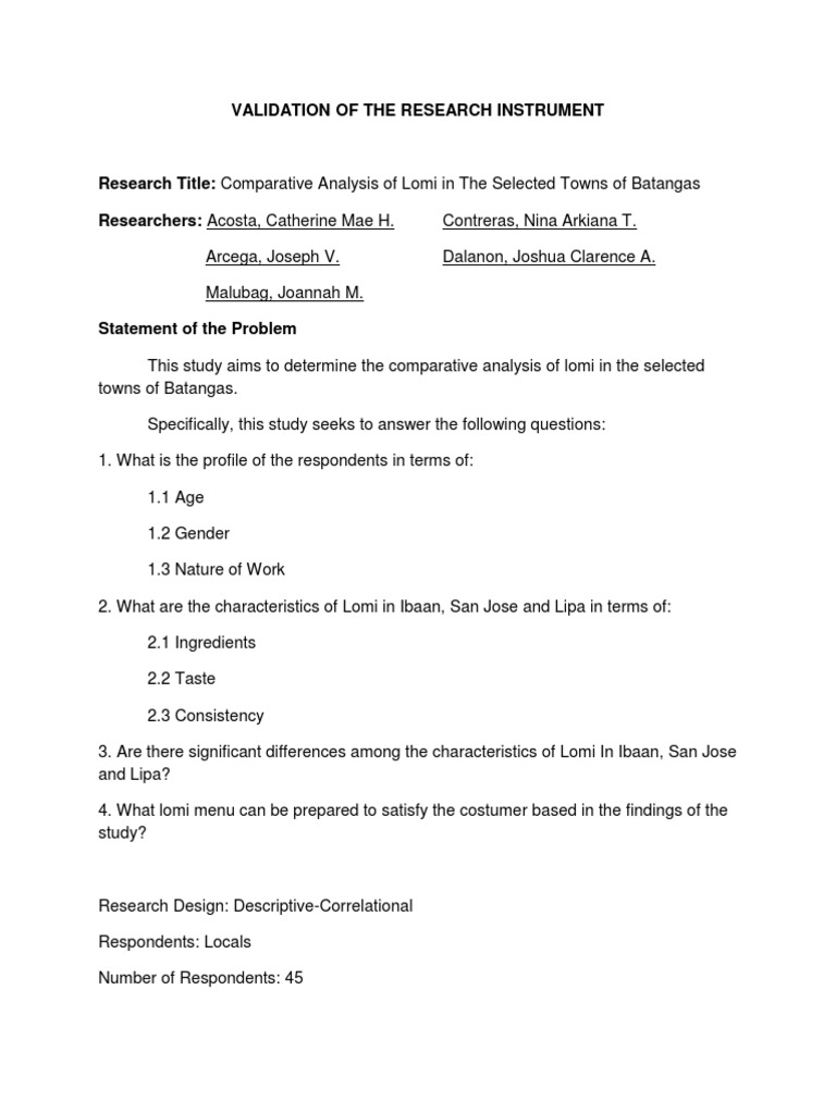 Validation of The Research Instrument | PDF | Science & Mathematics