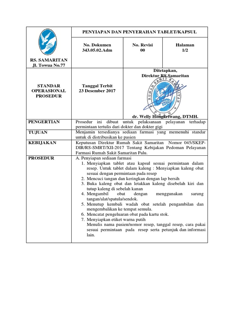 SOP PENYIAPAN & PENYERAHAN (TABLET Dan KAPSUL) | PDF