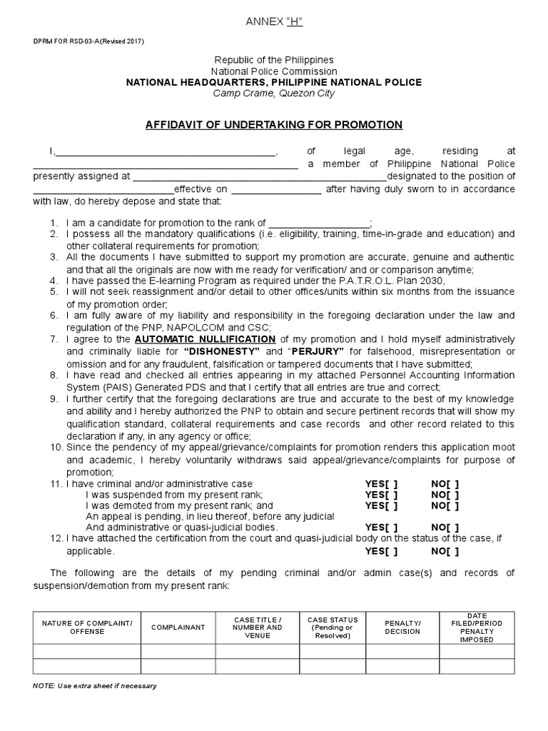 Affidavit of Undertaking For Promotion BLANK A4BACK2BACK | PDF ...
