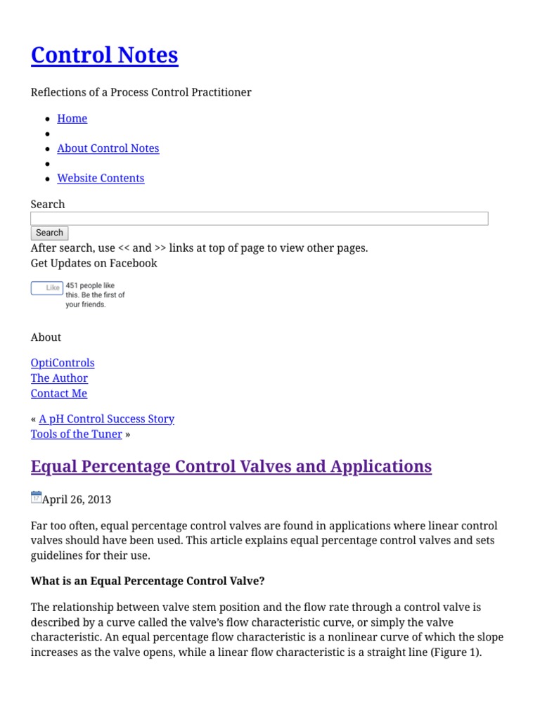 Equal Percentage Control Valves and Applications - Control Notes | PDF ...