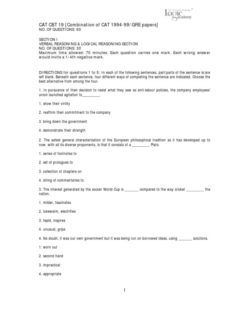 CAT CBT 19 With Detailed Solutions | PDF | Wealth | Optimism