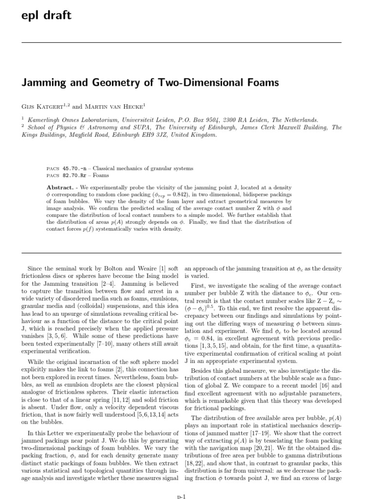 Jamming and Geometry of Two-Dimensional Foams | PDF | Foam | Normal Distribution
