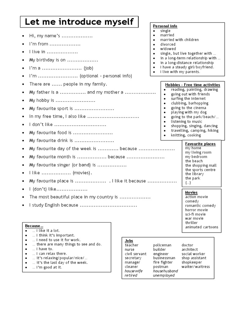 Let Me Introduce Myself For Adults Fun Activities Games - 17063 | PDF