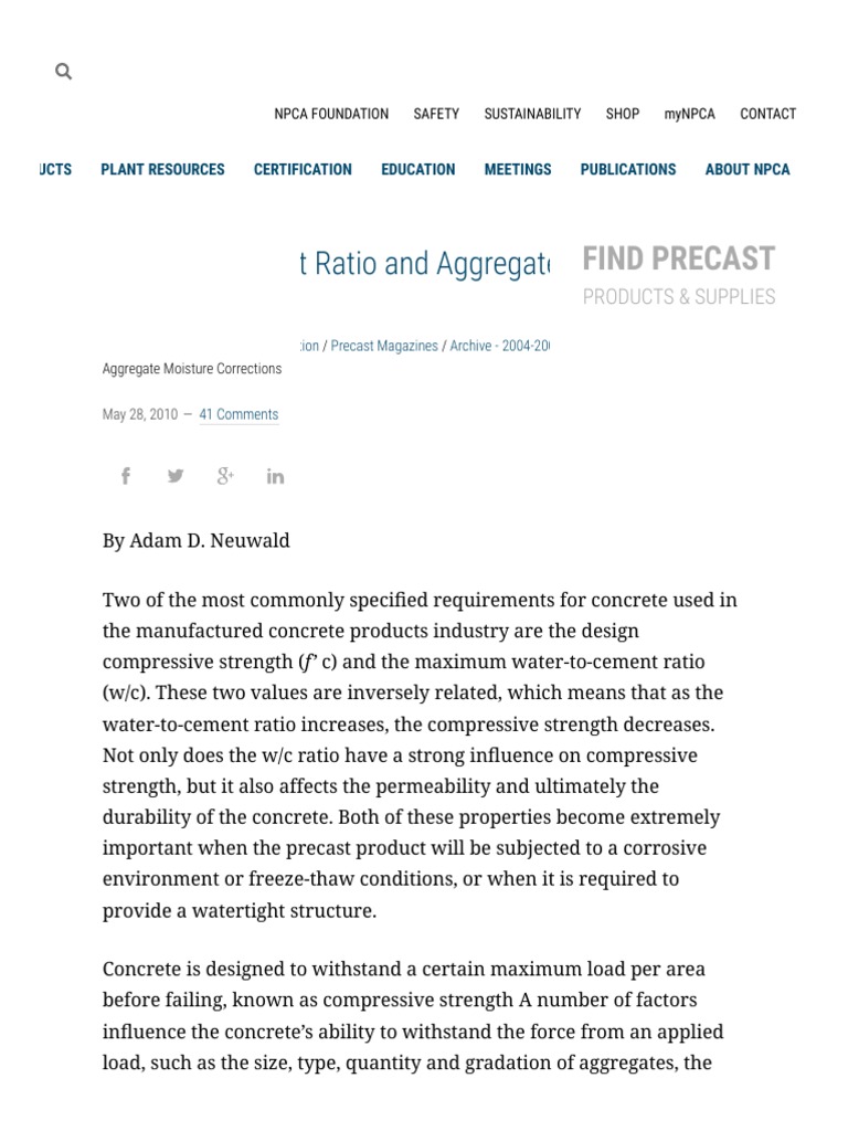 Water-to-Cement Ratio and Aggregate Moisture Corrections | PDF ...