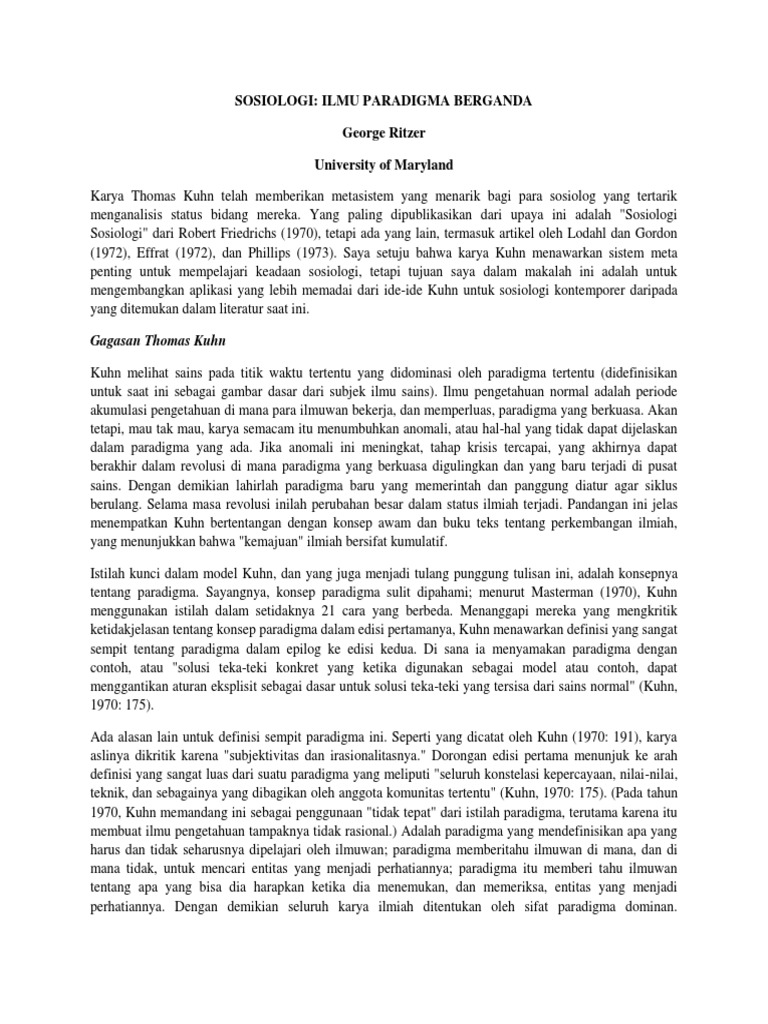 Terjemahan Ritzer SOCIOLOGY - A MULTIPLE PARADIGM SCIENCE | PDF