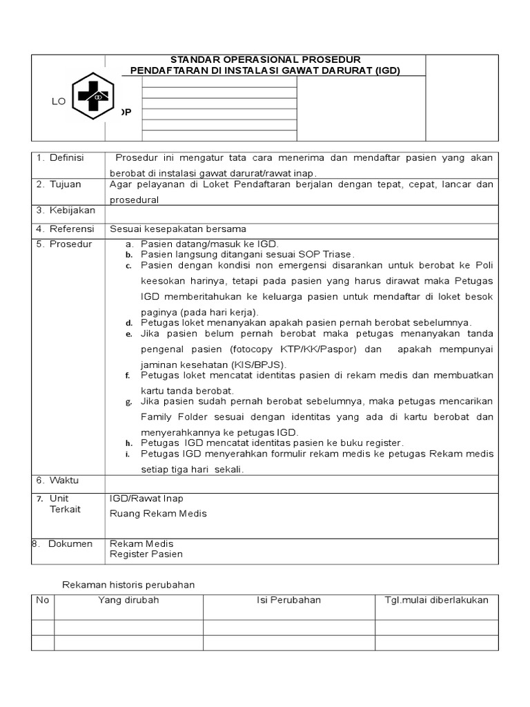 Sop Pendaftaran Igd | PDF