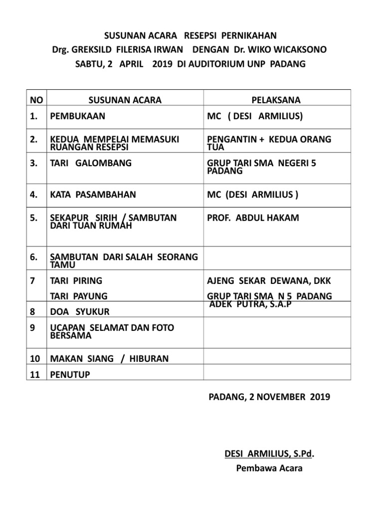 Rangkaian Acara Wedding Download Rundown Atau Susunan Acara Pernikahan