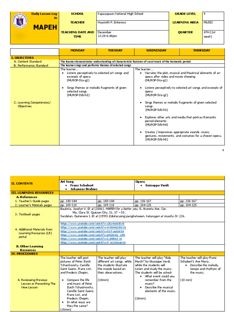 DLL - Q4 1ST Week Music9 Edited | PDF | Singing | Opera