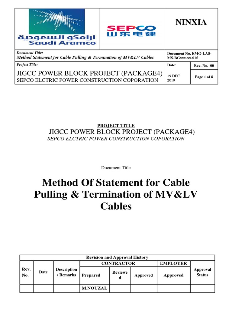 Cable Pulling and Termination Method Statement | PDF | Electrical ...