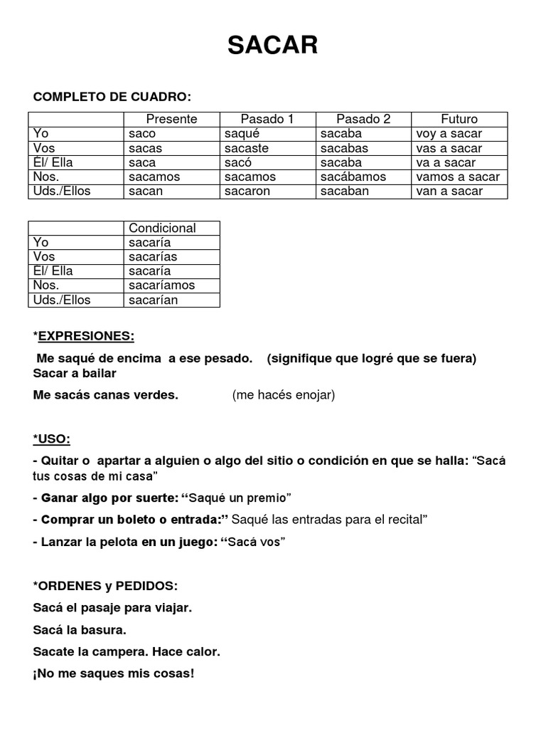 Verbo SACAR | PDF