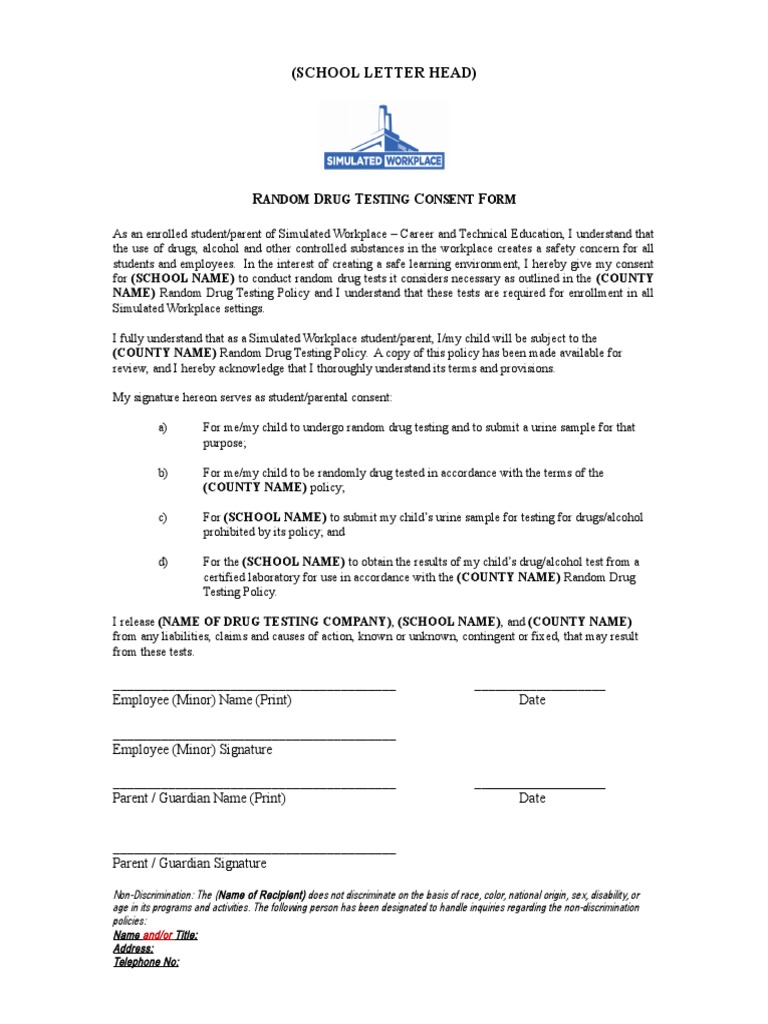 Sample Drug Testing Consent Form | PDF | Drug Test | Discrimination