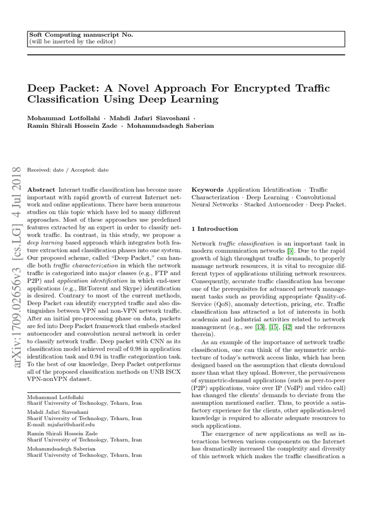 Deep Packet: A Novel Approach For Encrypted TrafficClassification Using Deep Learning | PDF ...