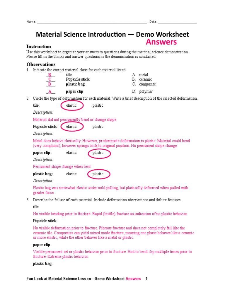 Material Science Demo Worksheet | PDF | Plasticity (Physics ...
