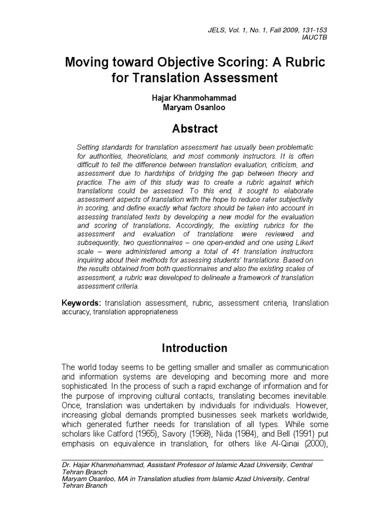 Translation Rubric | PDF | Rubric (Academic) | Translations