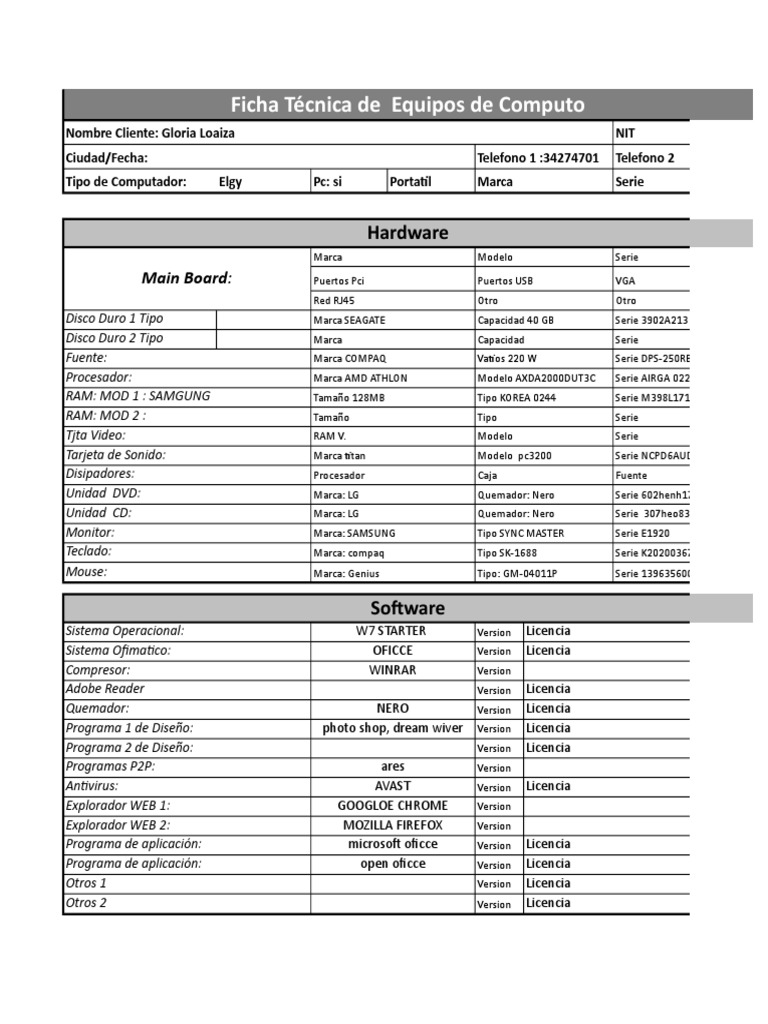 Ficha técnica integral de un equipo de cómputo | PDF | Internet ...
