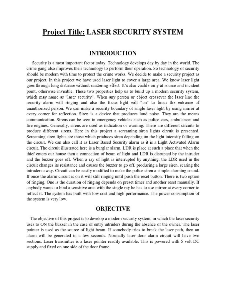 Laser Security System PDF | PDF | Security Alarm | Light