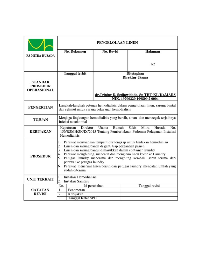 Spo Pengelolaan Linen | PDF