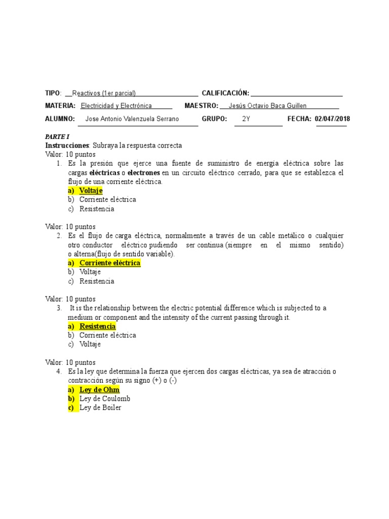 Examen ELECTRICIDAD | PDF | Corriente eléctrica | Resistencia Eléctrica y Conductancia