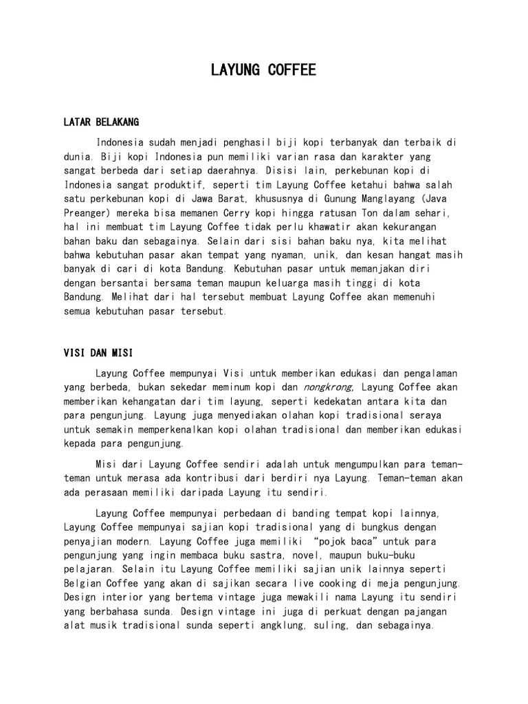 LAYUNG COFFEE Latar Belakang | PDF