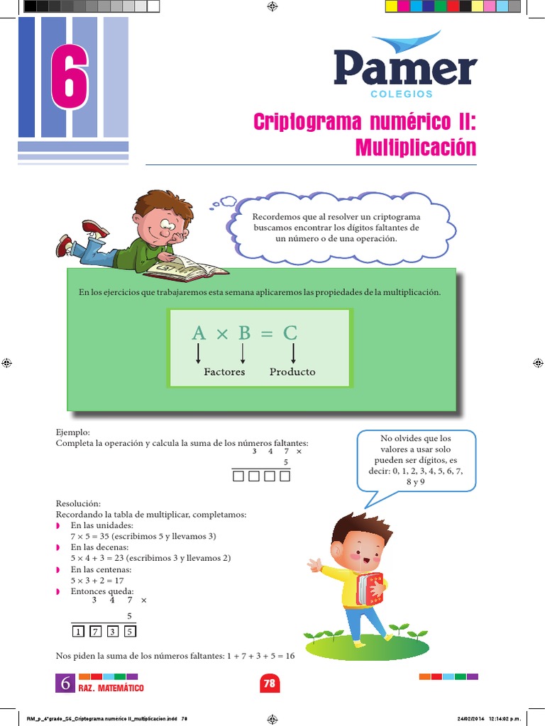 RM - P - 4°grado - S6 - Criptograma Numérico II - Multiplicacion | PDF | Multiplicación ...