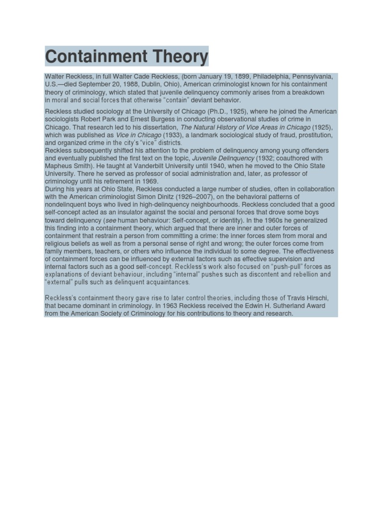 Containment Theory | PDF | Criminology | Juvenile Delinquency