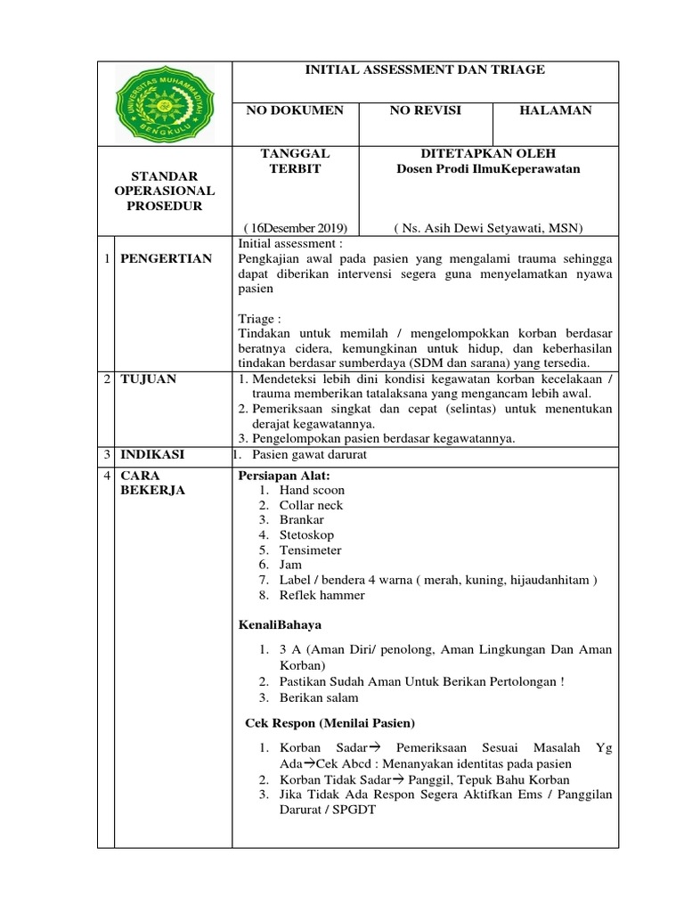 SOP Initial Ass Dan Triage | PDF