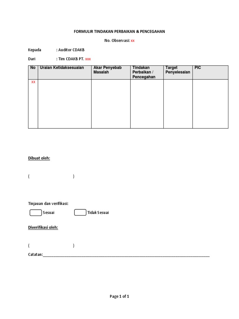 CAPA Form | PDF