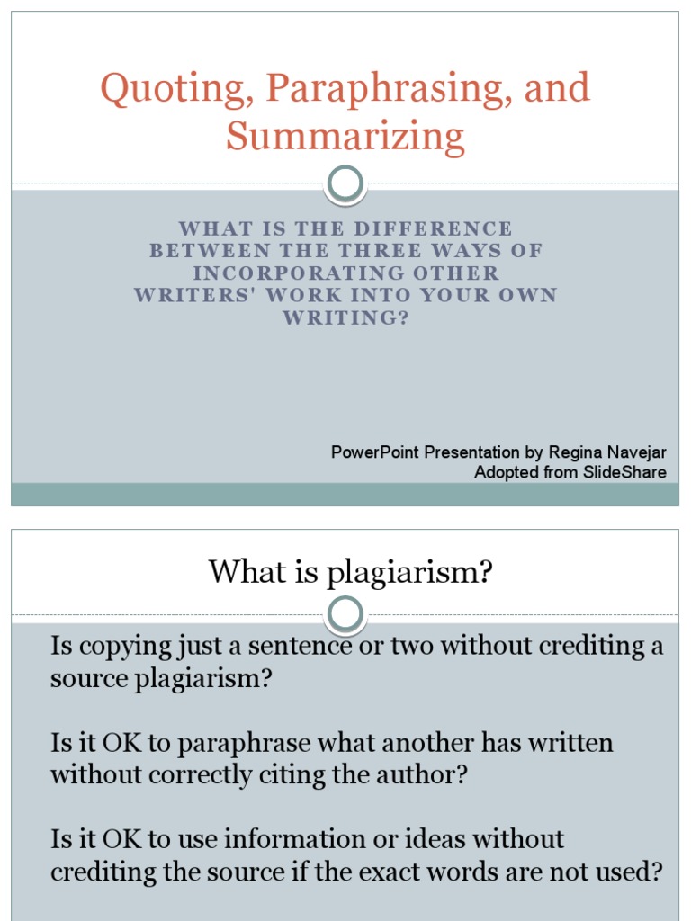 Paraphrasing Powerpoint | PDF | Plagiarism | Communication