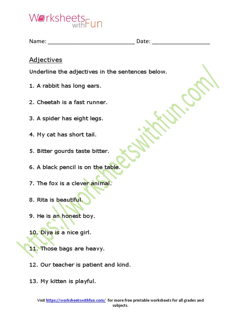Adjectives Worksheet 1 | PDF