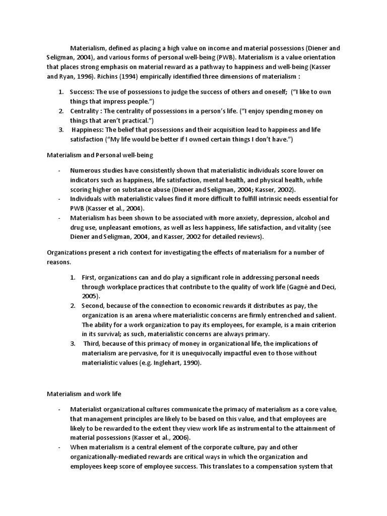 Materialism Word | PDF | Well Being | Happiness