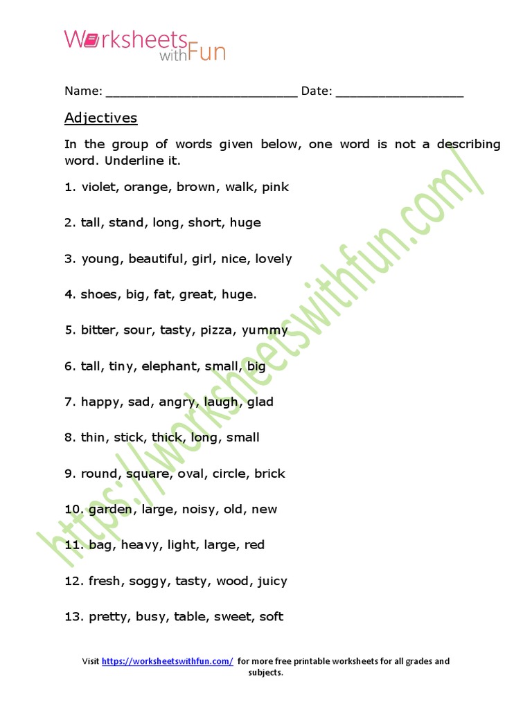 Adjectives Worksheet 2 | PDF